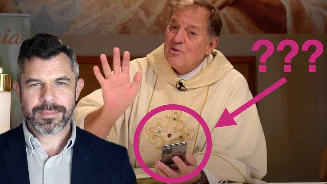 795: Father Jerry with iPhone on Altar leading breathing exercises at ...